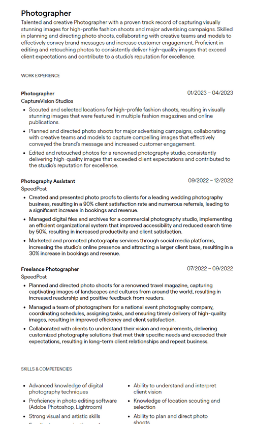 10+ Photographer Resume Examples [with Guidance]