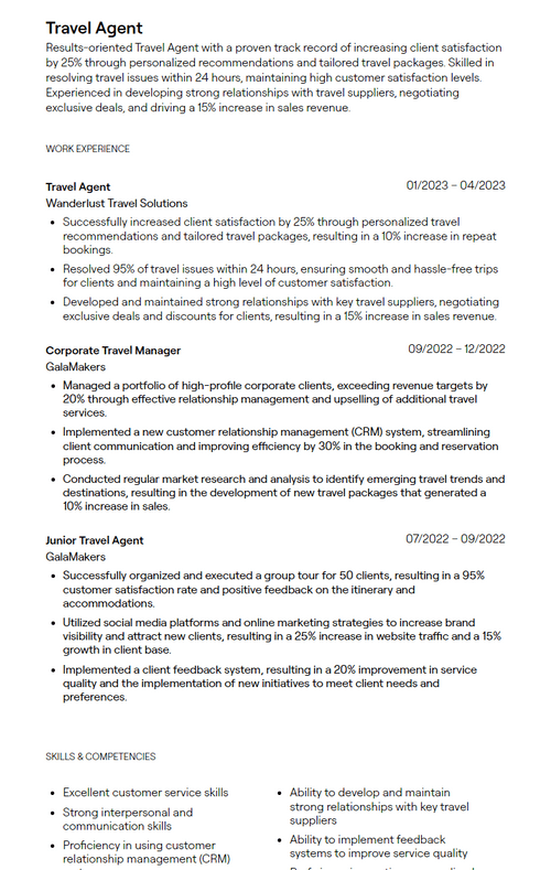 3+ Travel Agent Resume Examples [with Guidance]