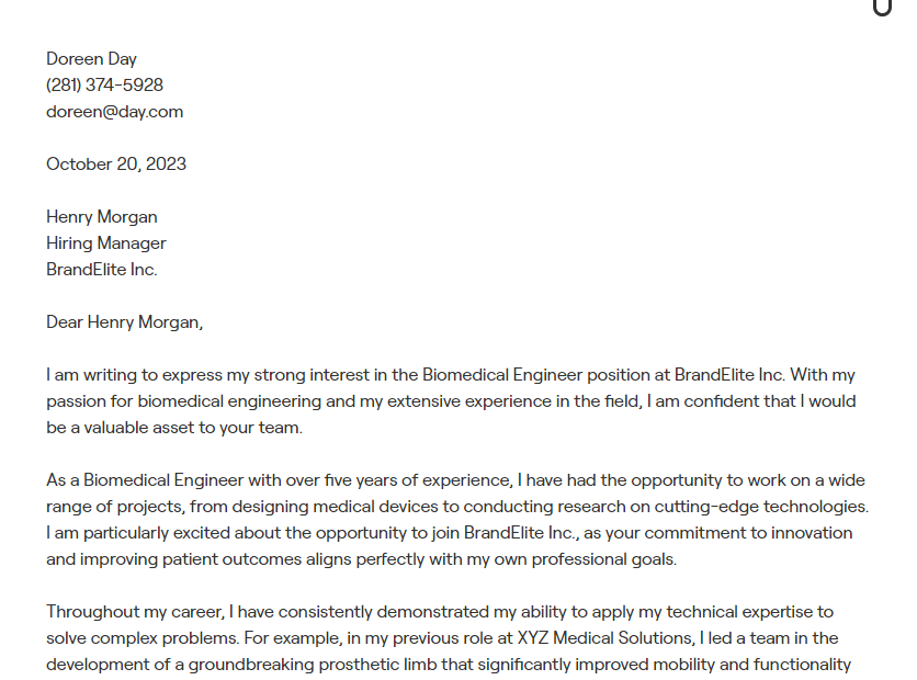 1 Biomedical Engineer Cover Letter Examples with In Depth Guidance 
