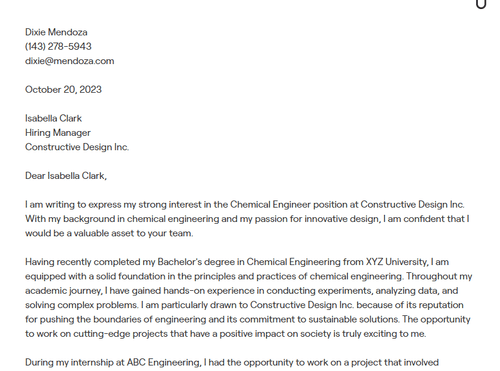 1+ Chemical Engineer Cover Letter Examples (with In-Depth Guidance)