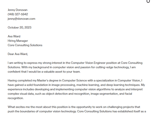 2+ Computer Vision Engineer Cover Letter Examples (with In-Depth Guidance)
