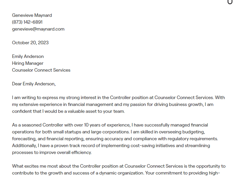 1+ Controller Cover Letter Examples (with In-Depth Guidance)
