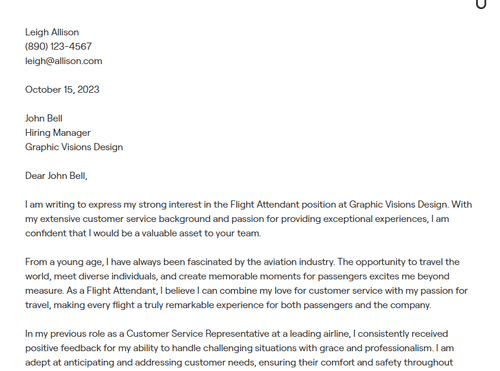 1+ Flight Attendant Cover Letter Examples (with In-Depth Guidance)