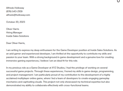 5+ Game Developer Cover Letter Examples (with In-Depth Guidance)