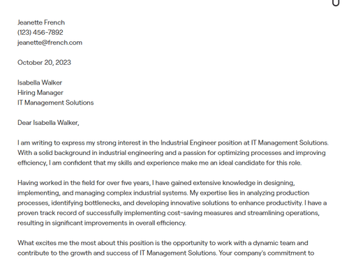 4+ Industrial Engineer Cover Letter Examples (with In-Depth Guidance)