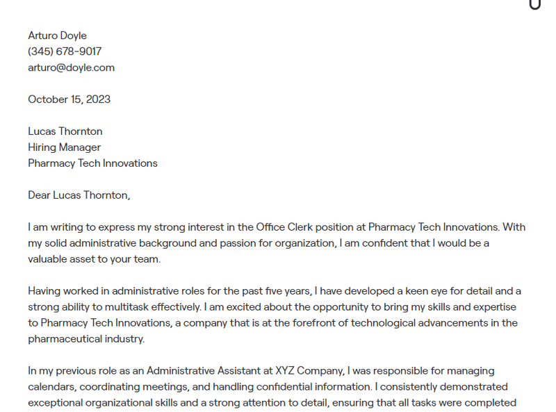 4+ Office Clerk Cover Letter Examples (with In-Depth Guidance)