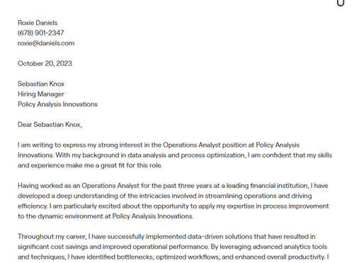 3+ Operations Analyst Cover Letter Examples (with In-Depth Guidance)