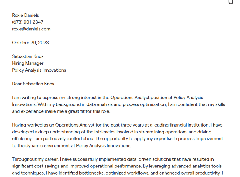 3+ Operations Analyst Cover Letter Examples (with In-Depth Guidance)