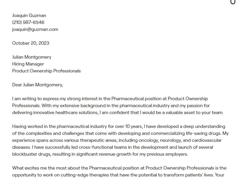 3+ Pharmaceutical Cover Letter Examples (with In-Depth Guidance)
