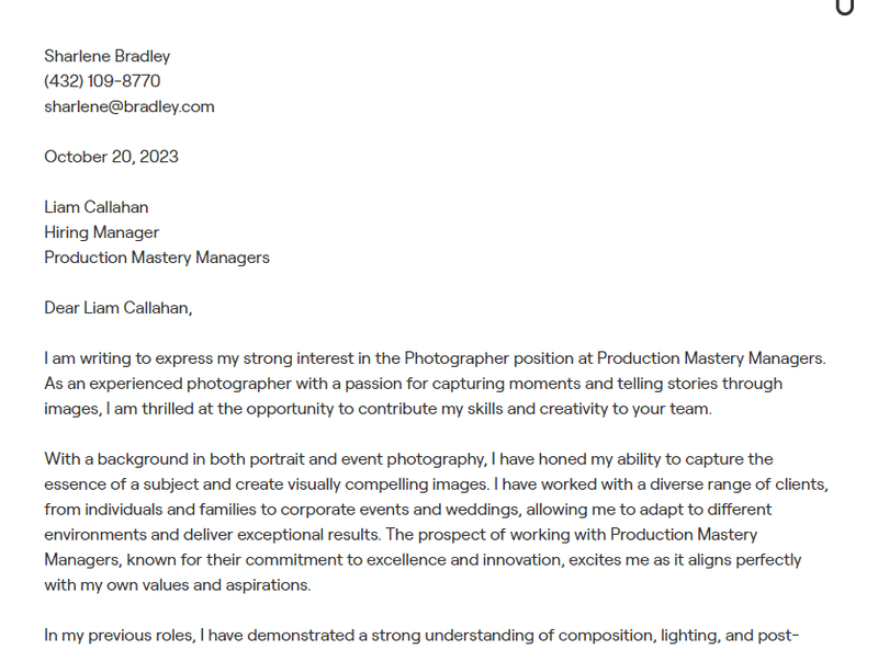 2024 Photographer Cover Letter Example (+Free Tools & Guidance)