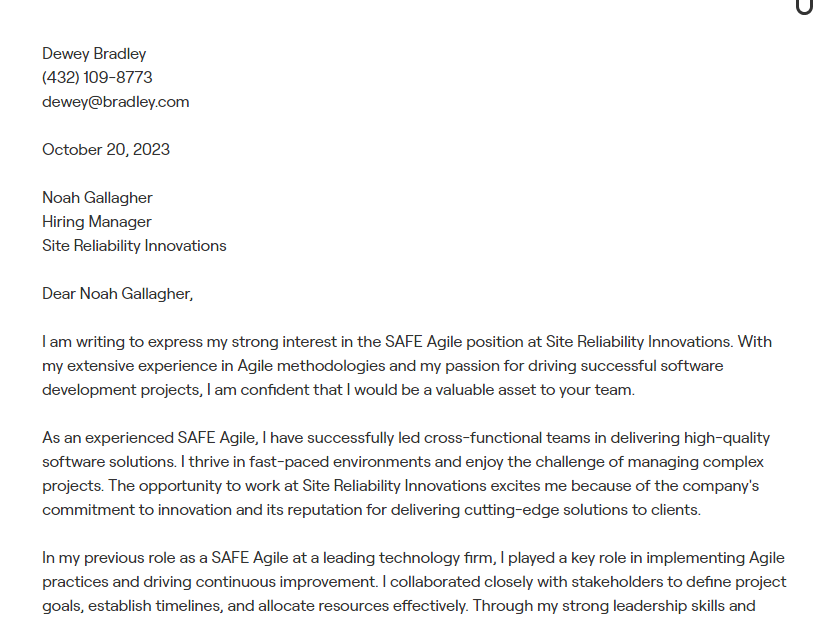1+ SAFE Agile Cover Letter Examples (with In-Depth Guidance)