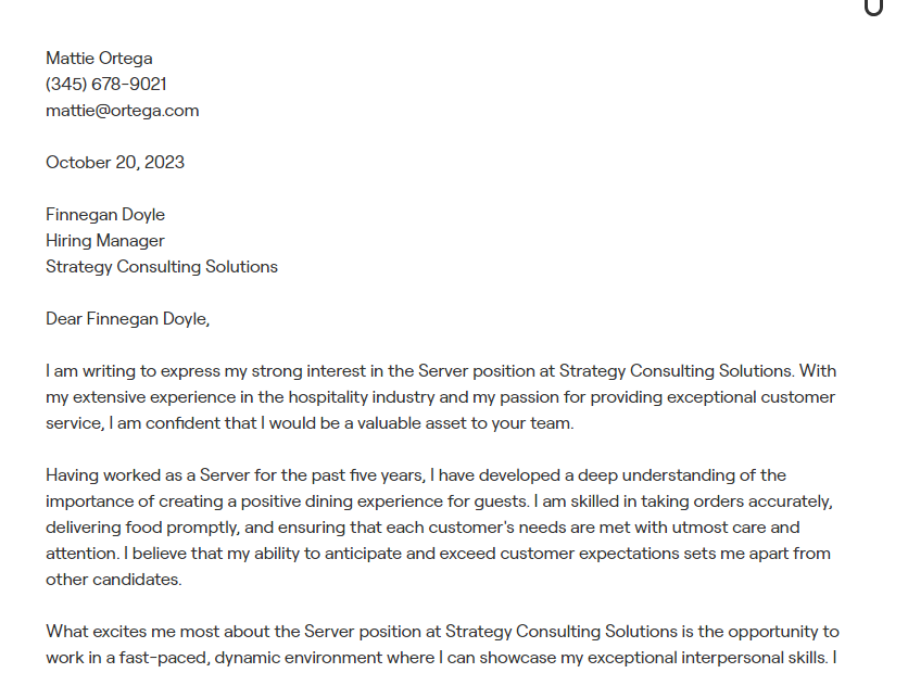1 Server Cover Letter Examples with In Depth Guidance 