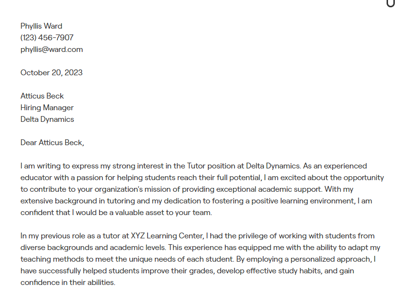1 Tutor Cover Letter Examples with In Depth Guidance 