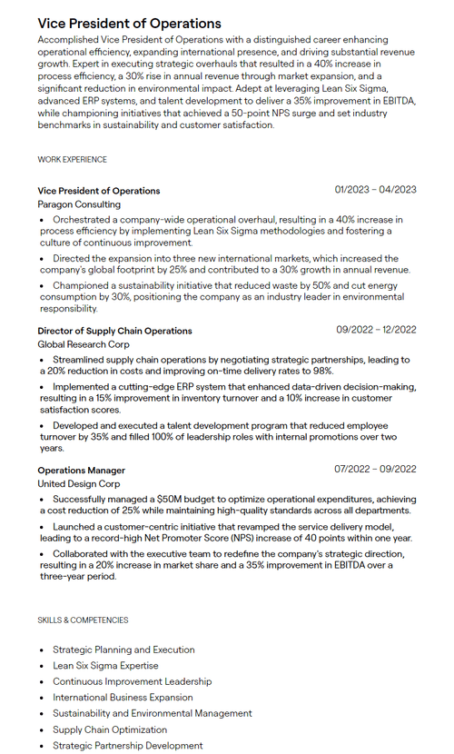 1+ Vice President of Operations Resume Examples [with Guidance]