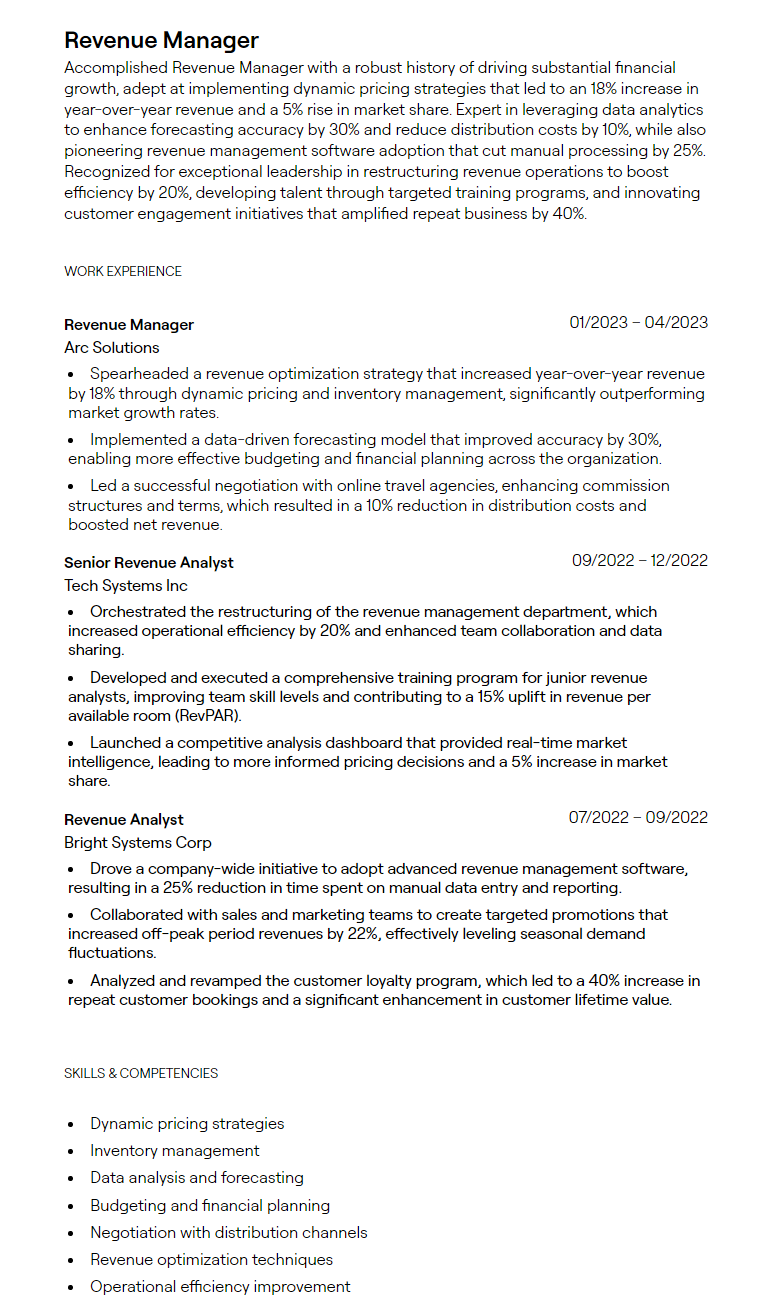 1+ Revenue Manager Resume Examples [with Guidance]
