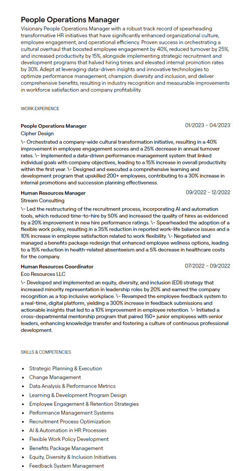 1+ HR Operations Manager Resume Examples [with Guidance]