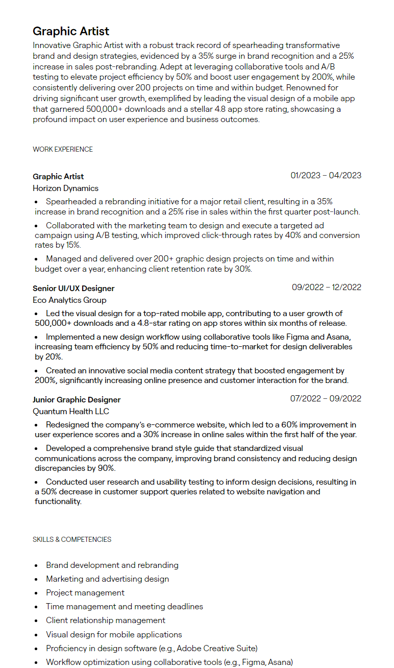 1+ Graphic Artist Resume Examples [with Guidance]