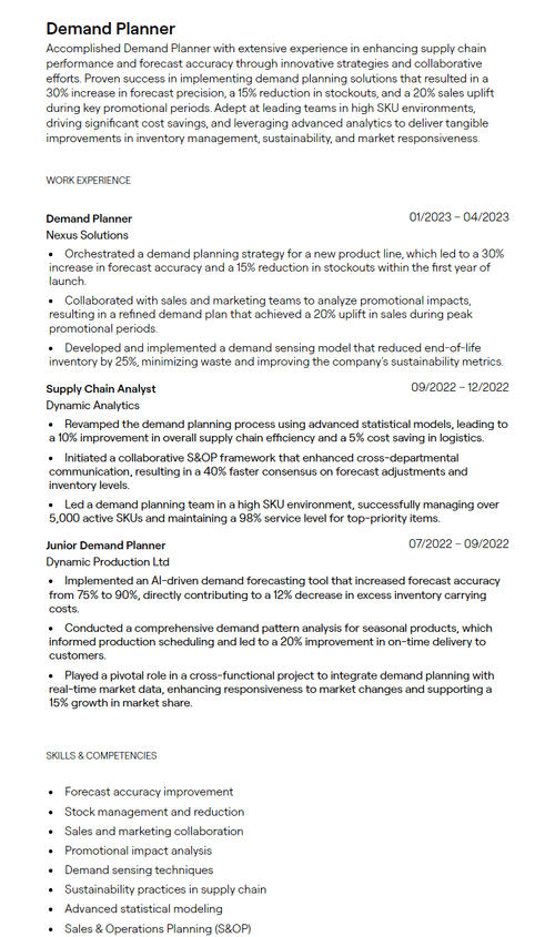 1+ Demand Planner Resume Examples [with Guidance]