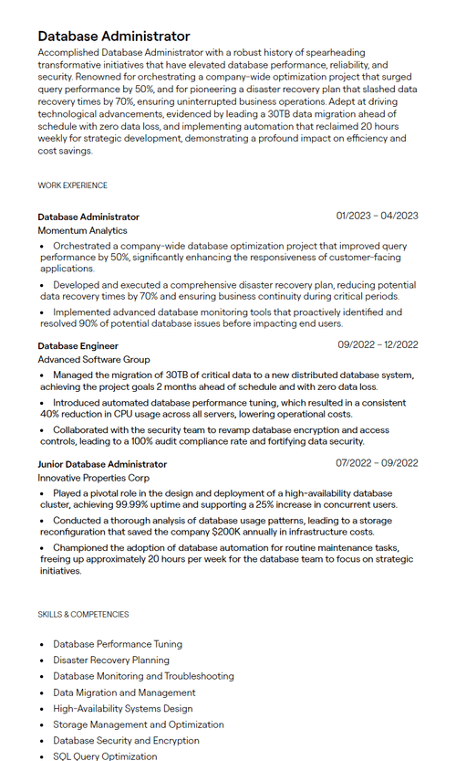 3+ Database Administrator Resume Examples [with Guidance]