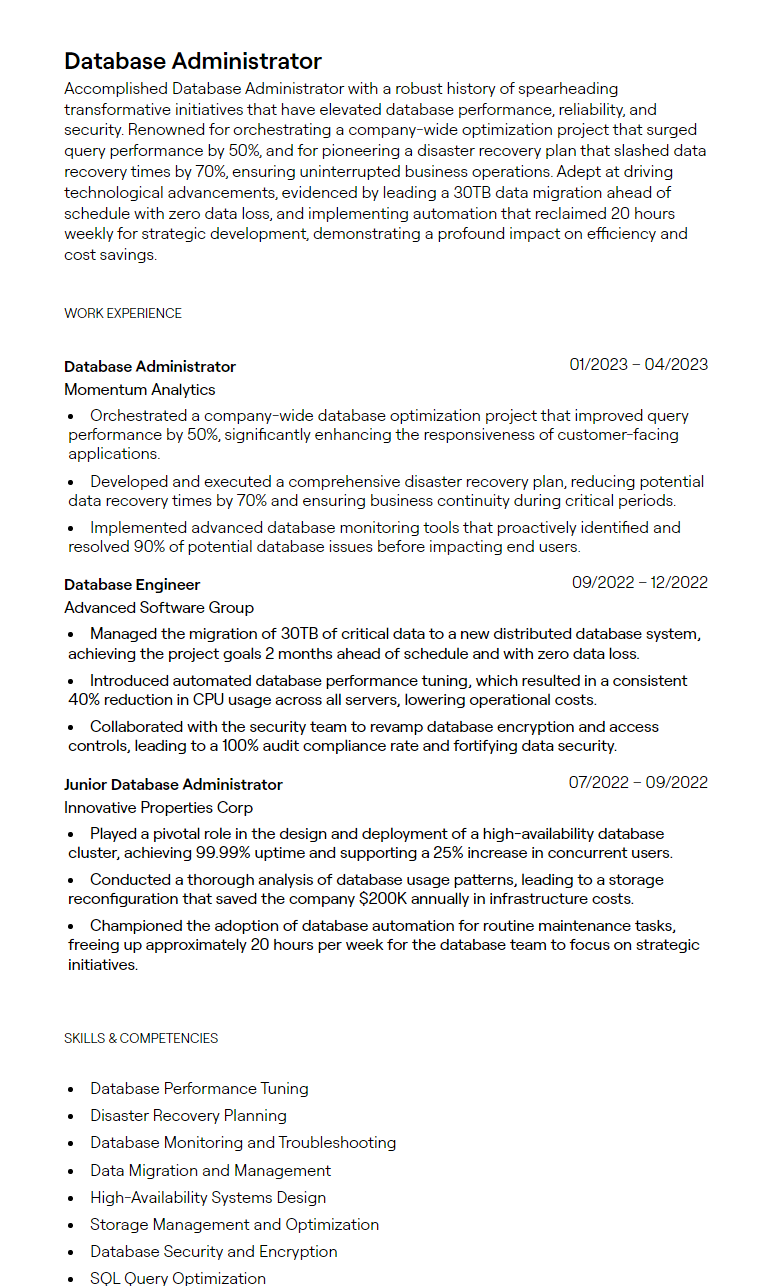 3+ Database Administrator Resume Examples [with Guidance]