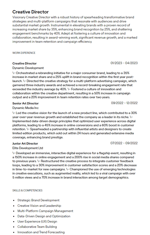 1+ Creative Director Resume Examples [with Guidance]