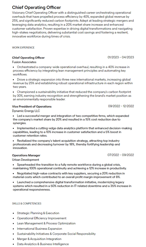 1+ Chief Operating Officer Resume Examples [with Guidance]