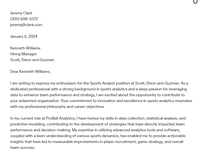 1+ Sports Analyst Cover Letter Examples (with In-Depth Guidance)