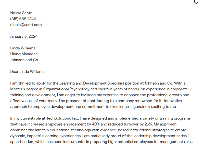 1+ Learning and Development Specialist Cover Letter Examples (with In ...
