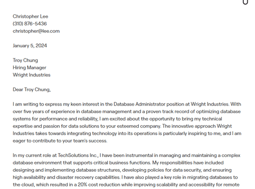 3+ Database Administrator Cover Letter Examples (with In-Depth Guidance)
