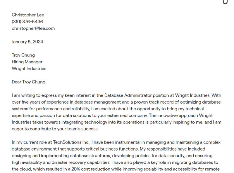 3+ Database Administrator Cover Letter Examples (with In-Depth Guidance)