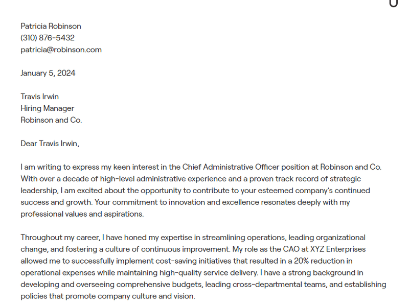 1+ Chief Administrative Officer Cover Letter Examples (with In-Depth ...