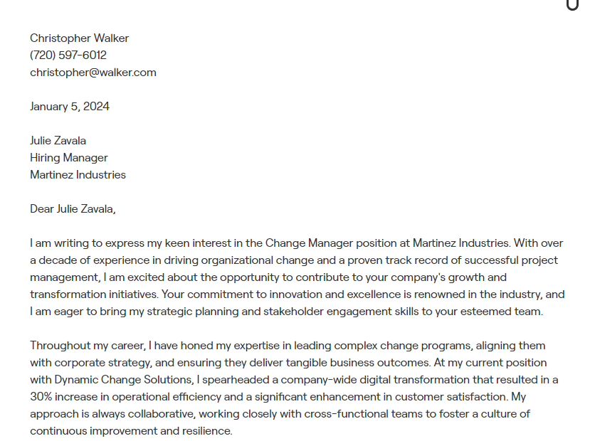 1+ Change Manager Cover Letter Examples (with In-Depth Guidance)