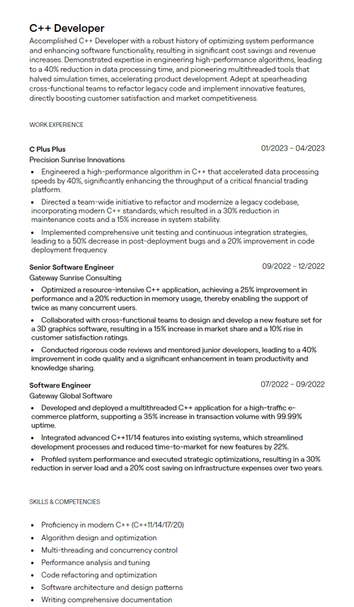 1+ C++ Developer Resume Examples [with Guidance]