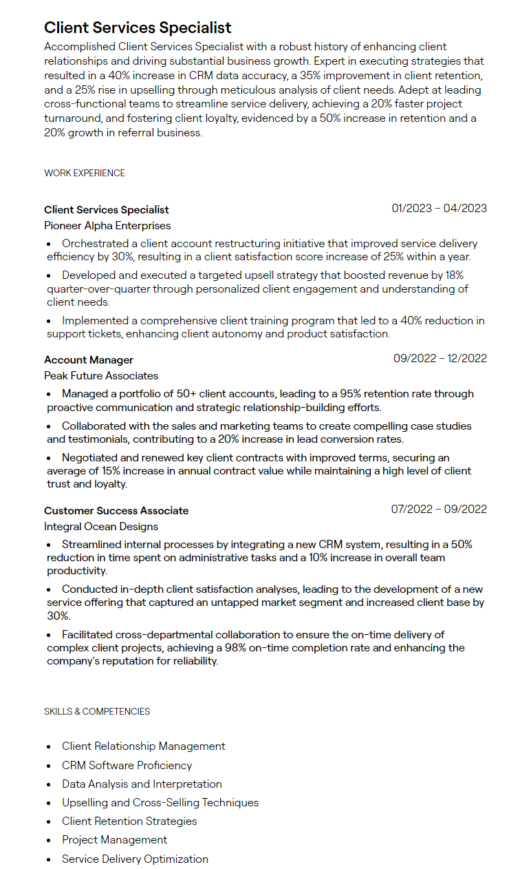 1+ Client Services Specialist Resume Examples [with Guidance]