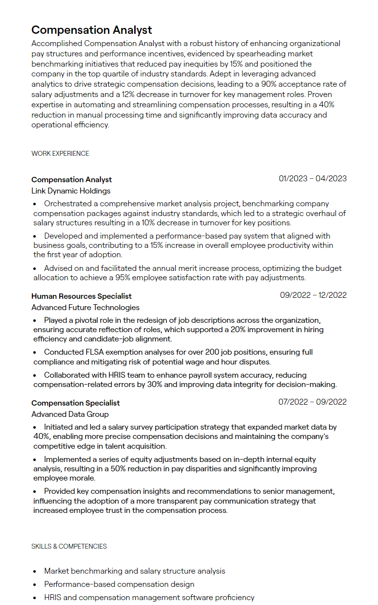 1+ Compensation Analyst Resume Examples [with Guidance]