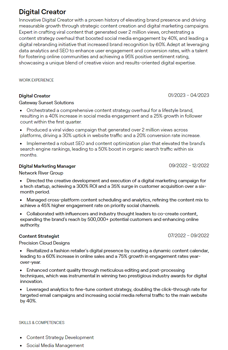 1+ Digital Creator Resume Examples [with Guidance]