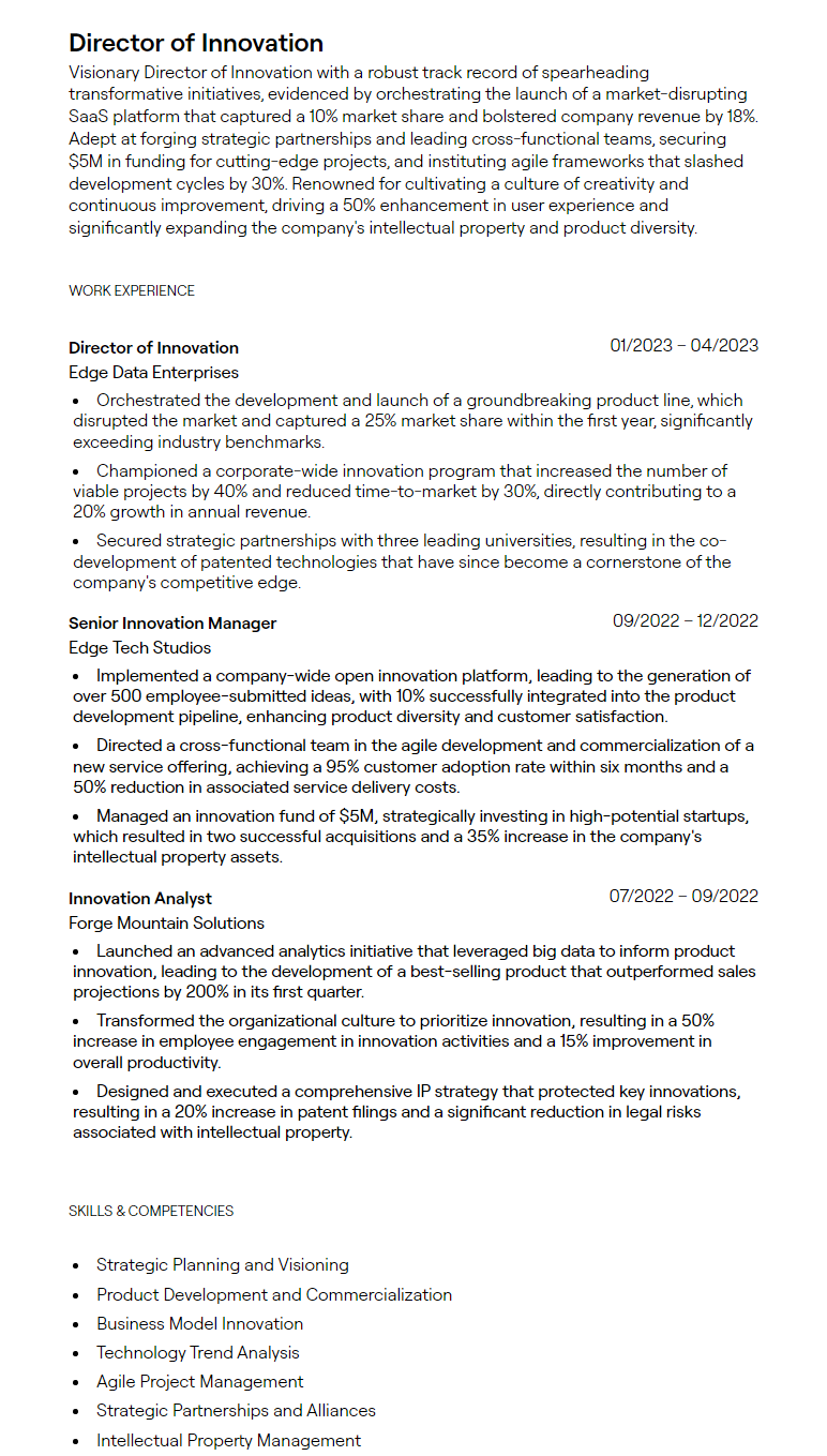 1+ Director of Innovation Resume Examples [with Guidance]