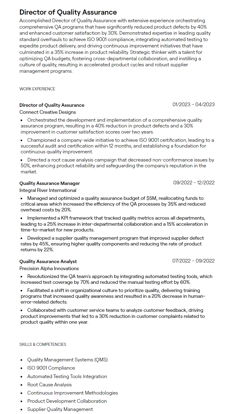 1+ Director of Quality Assurance Resume Examples [with Guidance]