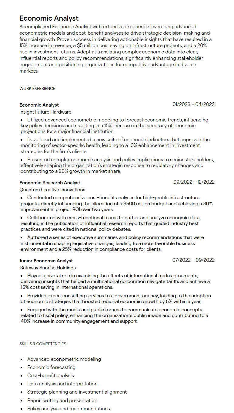 1+ Economic Analyst Resume Examples [with Guidance]