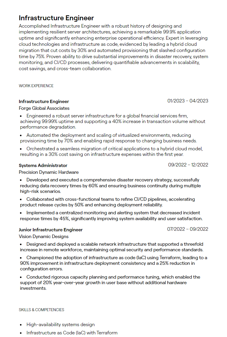 1+ Infrastructure Engineer Resume Examples [with Guidance]