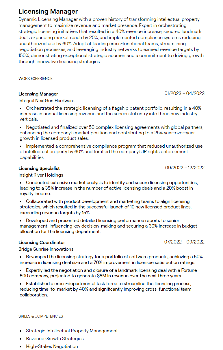 1+ Licensing Manager Resume Examples [with Guidance]