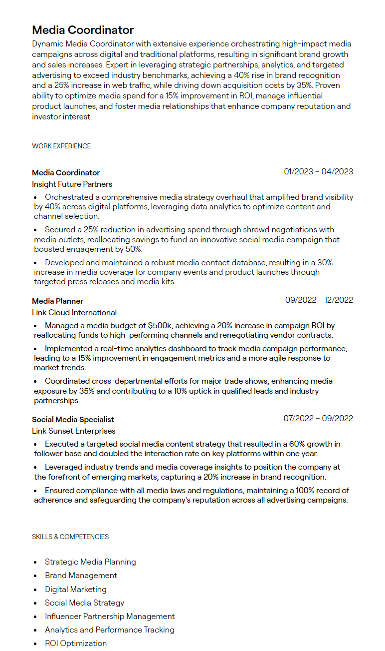 1+ Media Coordinator Resume Examples [with Guidance]