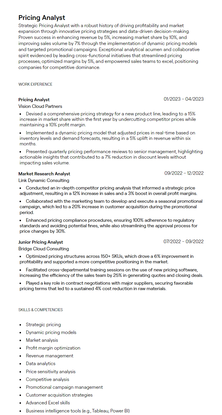 1+ Pricing Analyst Resume Examples [with Guidance]