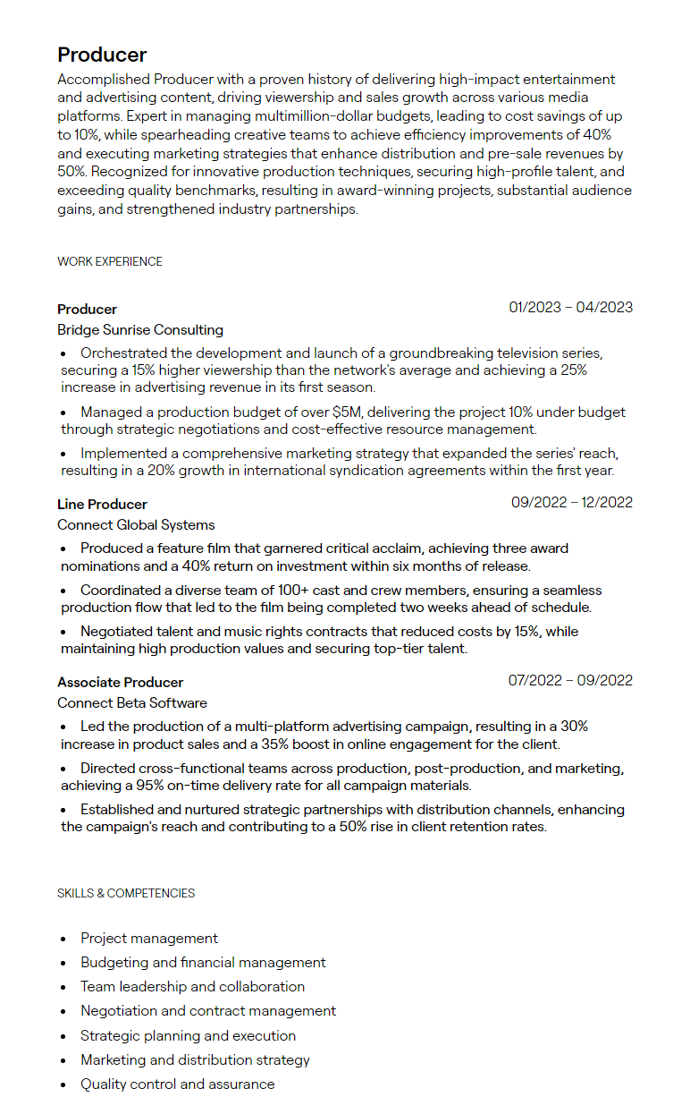 1+ Producer Resume Examples [with Guidance]