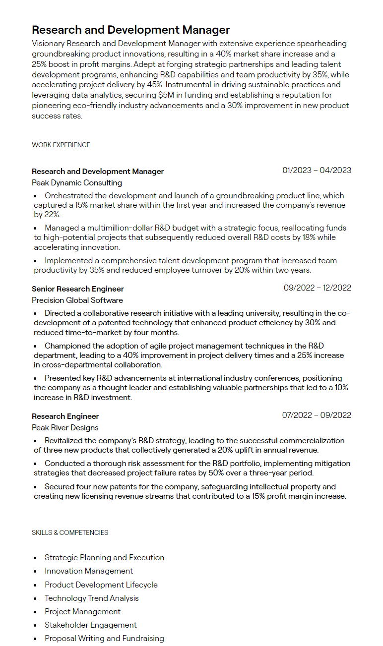 1+ Research and Development Manager Resume Examples [with Guidance]