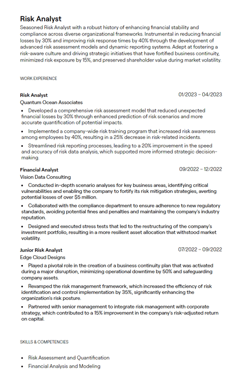 4+ Risk Analyst Resume Examples [with Guidance]