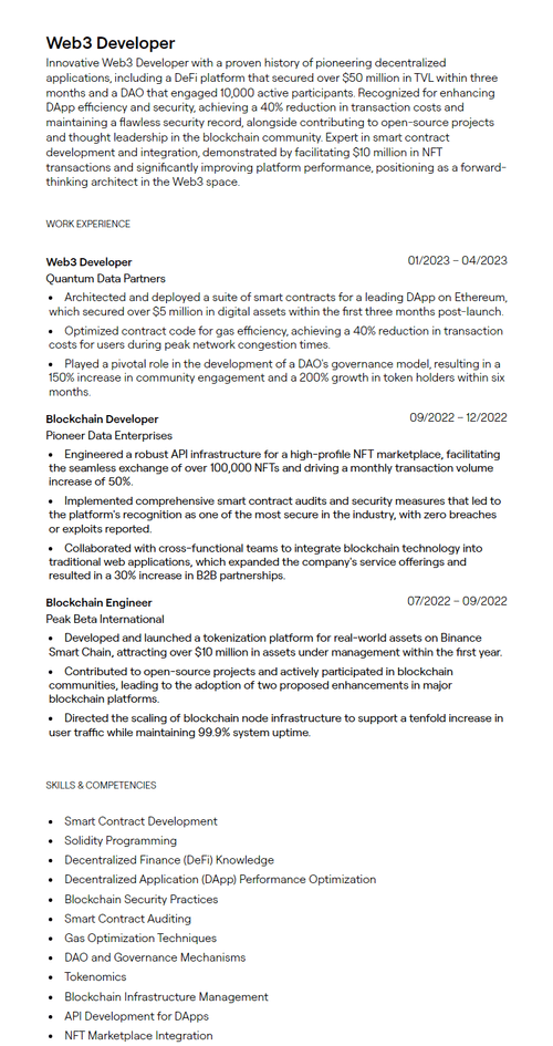 1+ Web3 Developer Resume Examples [with Guidance]