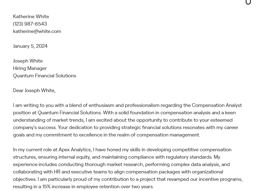 1+ Compensation Analyst Cover Letter Examples (with In-Depth Guidance)