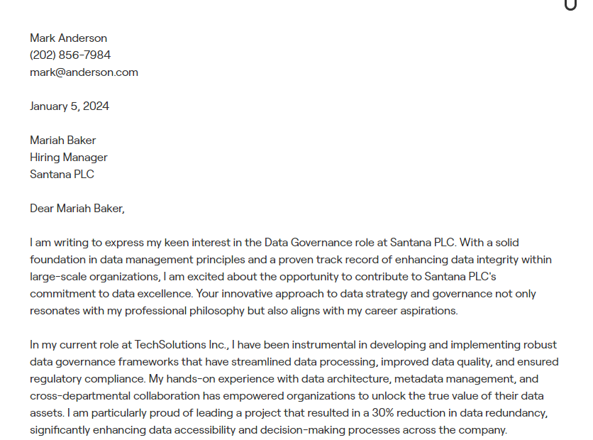 3+ Data Governance Cover Letter Examples (with In-Depth Guidance)