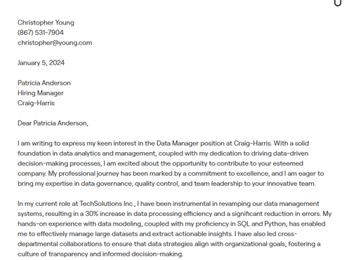 1+ Data Manager Cover Letter Examples (with In-Depth Guidance)